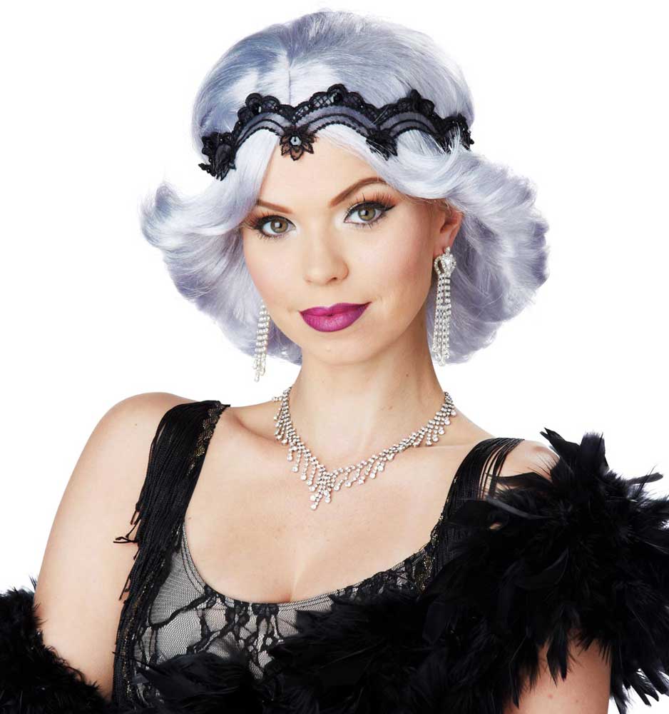 20s Glitz and Glamour Flapper Gatsby Grey Womens Costume Wig & Headband ...