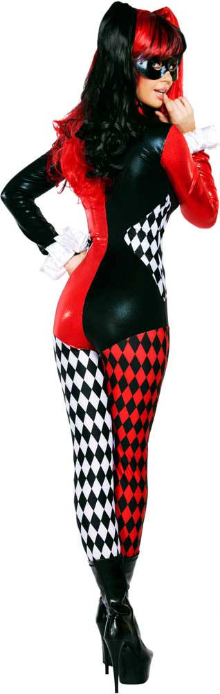 Harley Quinn Supervillain Jester Catsuit Cartoon Characters Costume