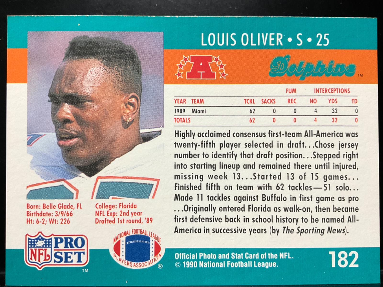 Louis Oliver #182 Prices | 1990 Pro Set | Football Cards