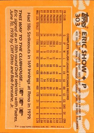 Eric Show #303 Prices | 1988 Topps | Baseball Cards