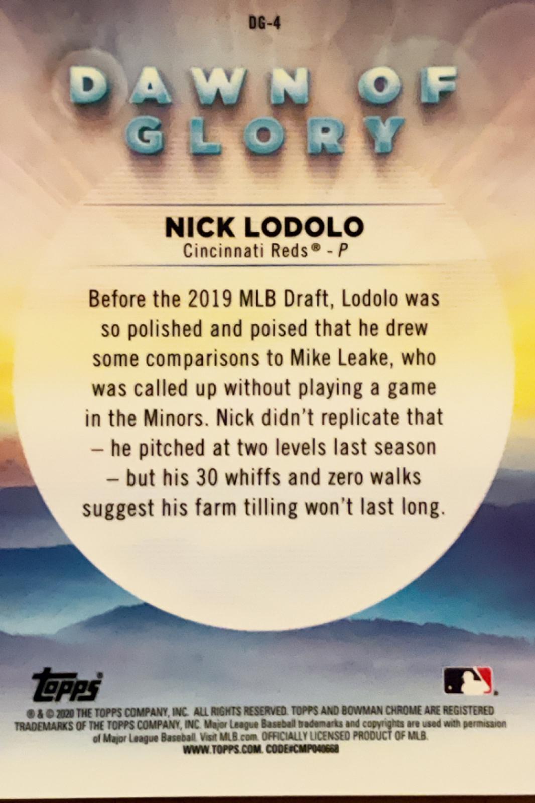 Nick Lodolo #DG-4 Prices | 2020 Bowman Chrome Dawn of Glory | Baseball ...
