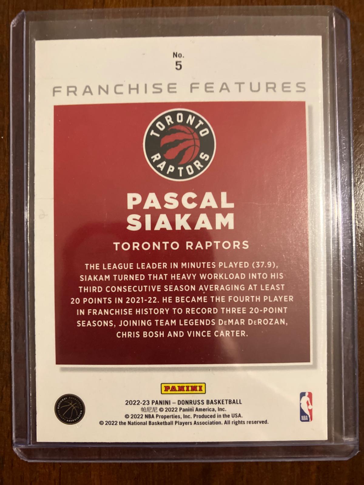 Pascal Siakam #5 Prices | 2022 Panini Donruss Franchise Features ...
