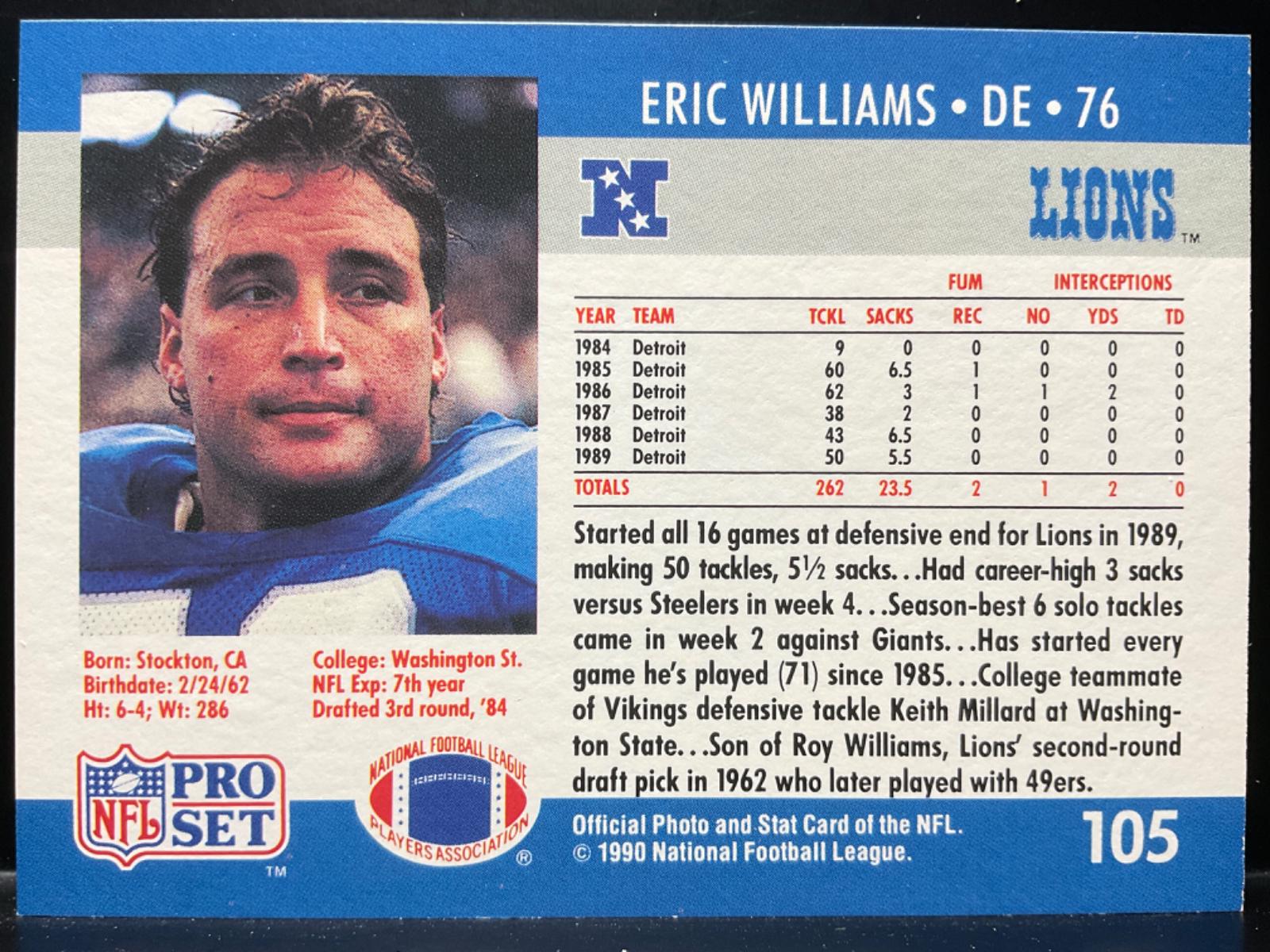 Eric Williams #105 Prices [Rookie] | 1990 Pro Set | Football Cards