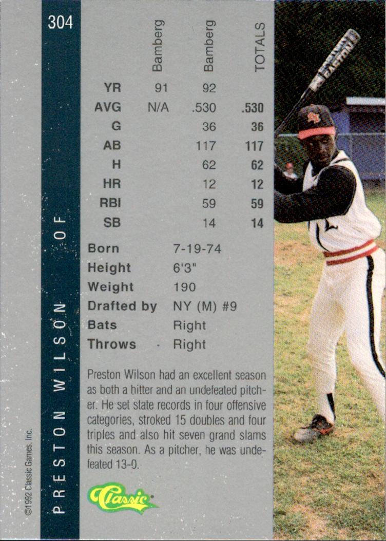 Preston Wilson #304 Prices | 1992 Classic 4 Sport | Baseball Cards