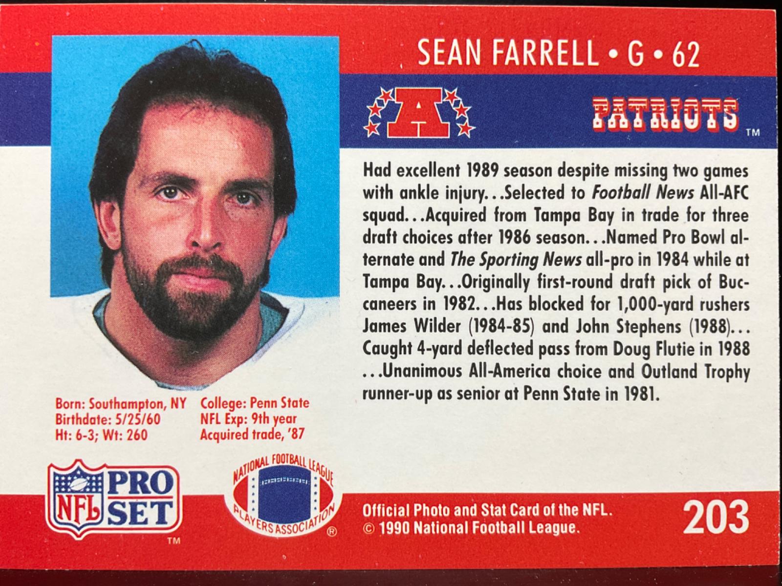 Sean Farrell #203 Prices | 1990 Pro Set | Football Cards