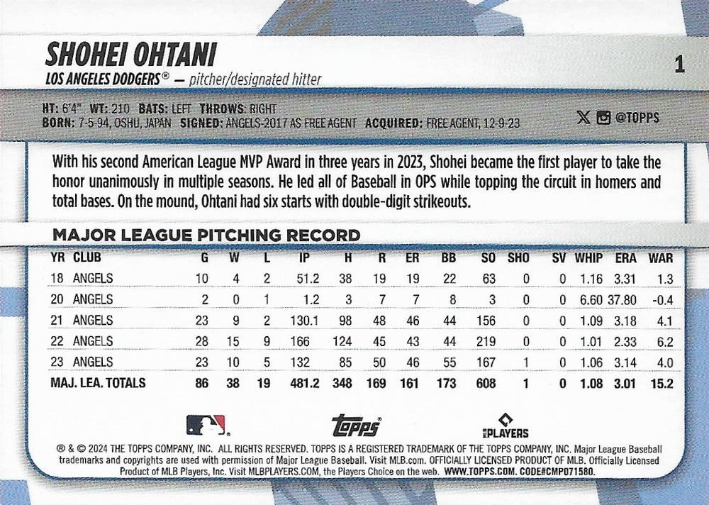 Shohei Ohtani #1 Prices | 2024 Topps Big League Baseball | Baseball Cards