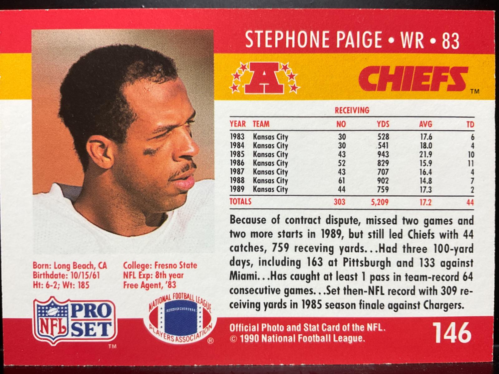 Stephone Paige #146 Prices | 1990 Pro Set | Football Cards
