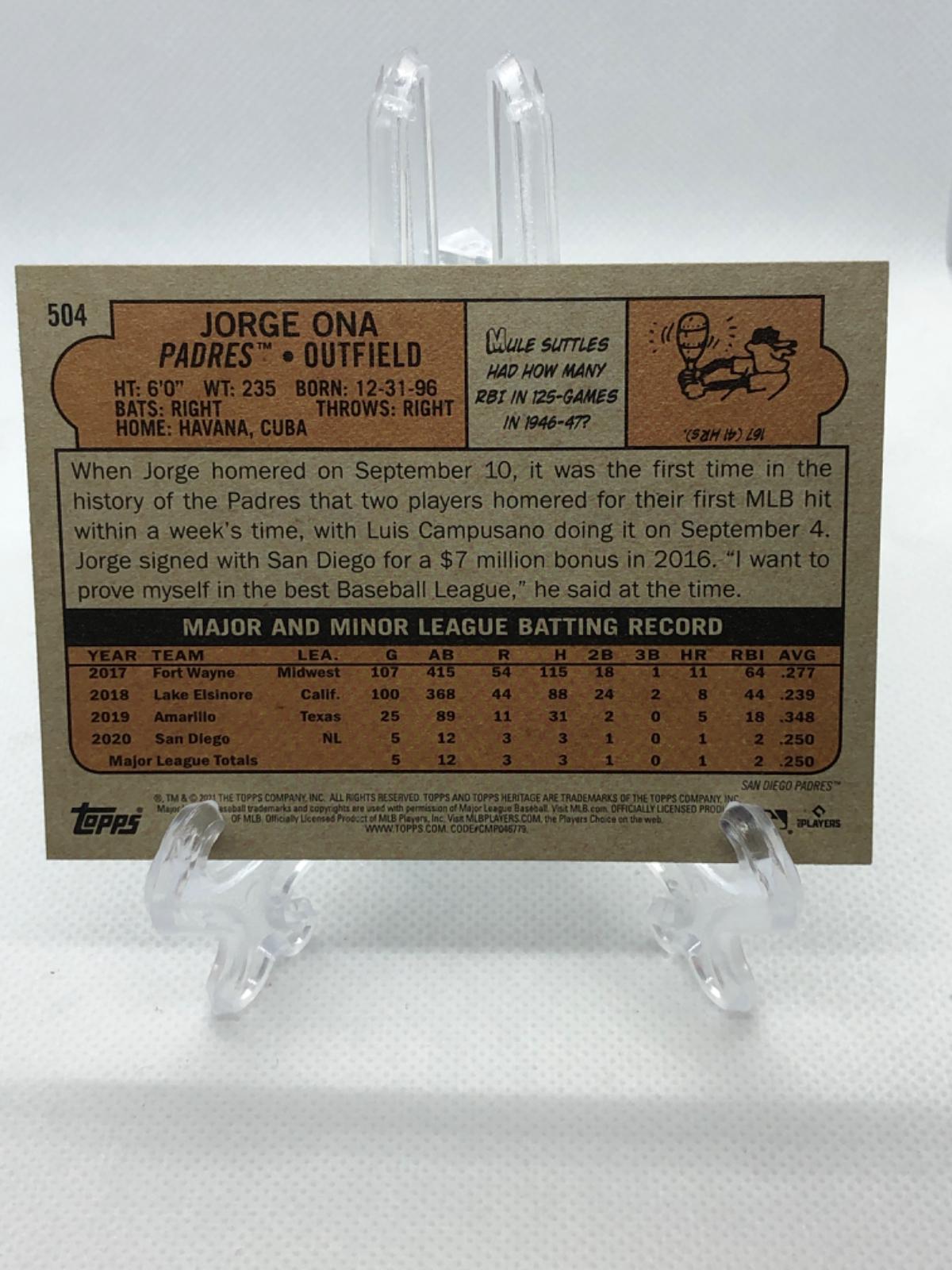 Jorge Ona 504 Prices Rookie 2021 Topps Heritage Baseball Cards