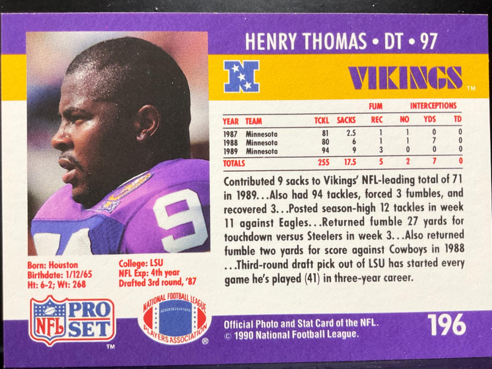 Henry Thomas #196 Prices | 1990 Pro Set | Football Cards
