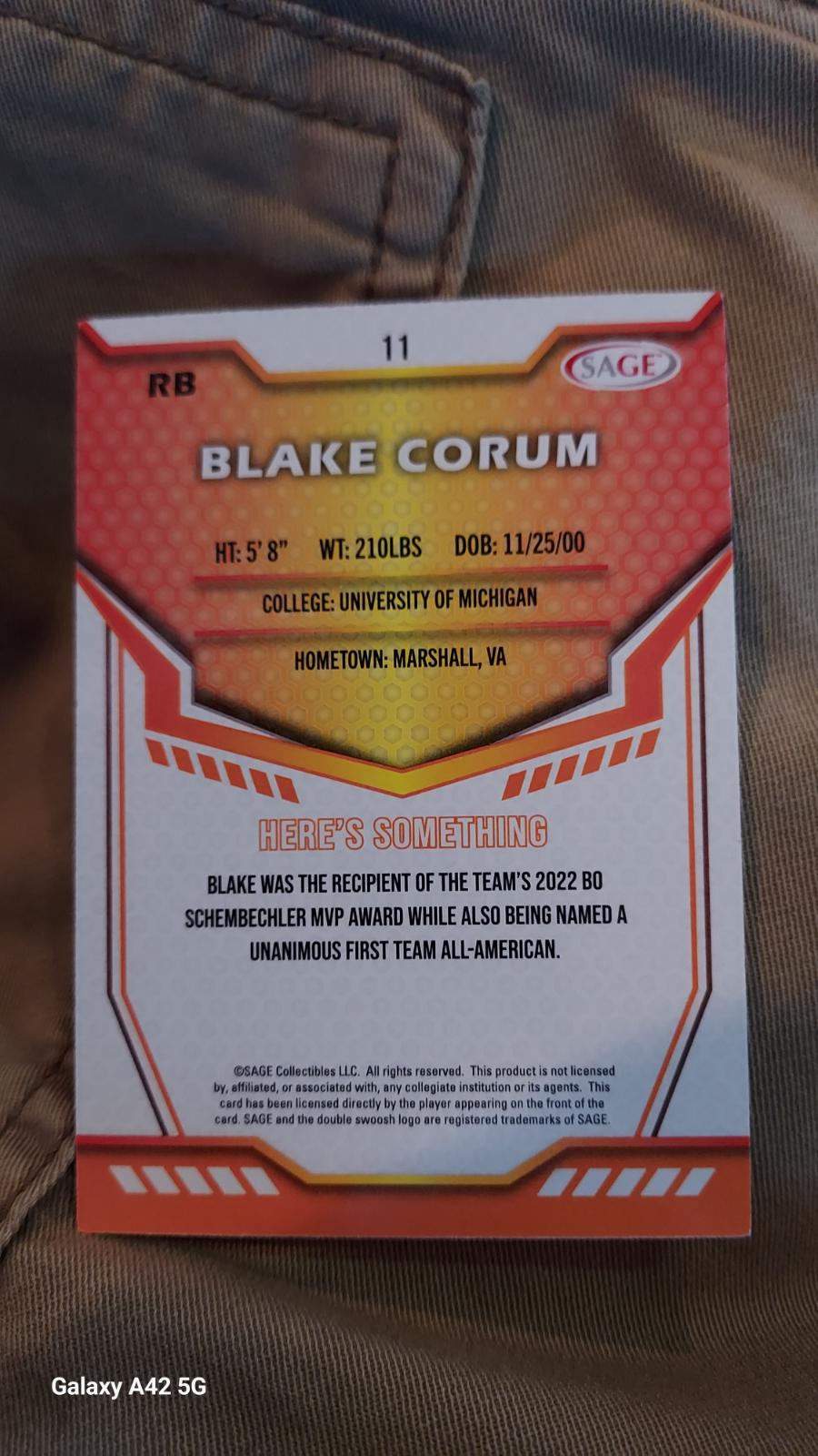 Blake Corum [Red] #11 Prices | 2024 Sage HIT | Football Cards
