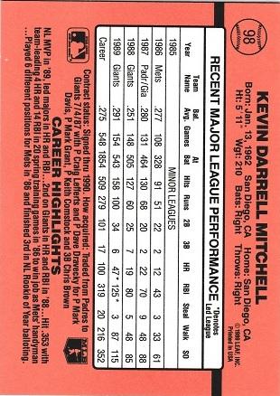 Kevin Mitchell #98 Prices | 1990 Donruss | Baseball Cards