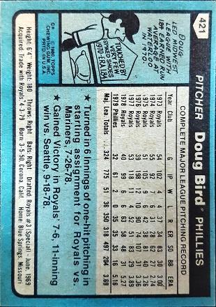 Doug Bird #421 Prices | 1980 Topps | Baseball Cards