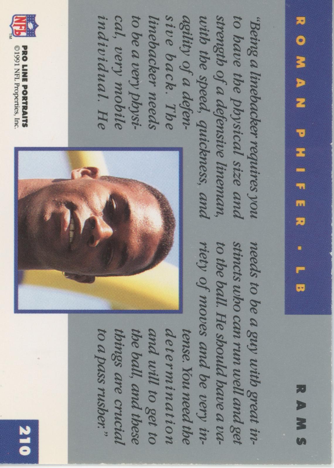Roman Phifer #210 Prices | 1991 Proline Portraits | Football Cards