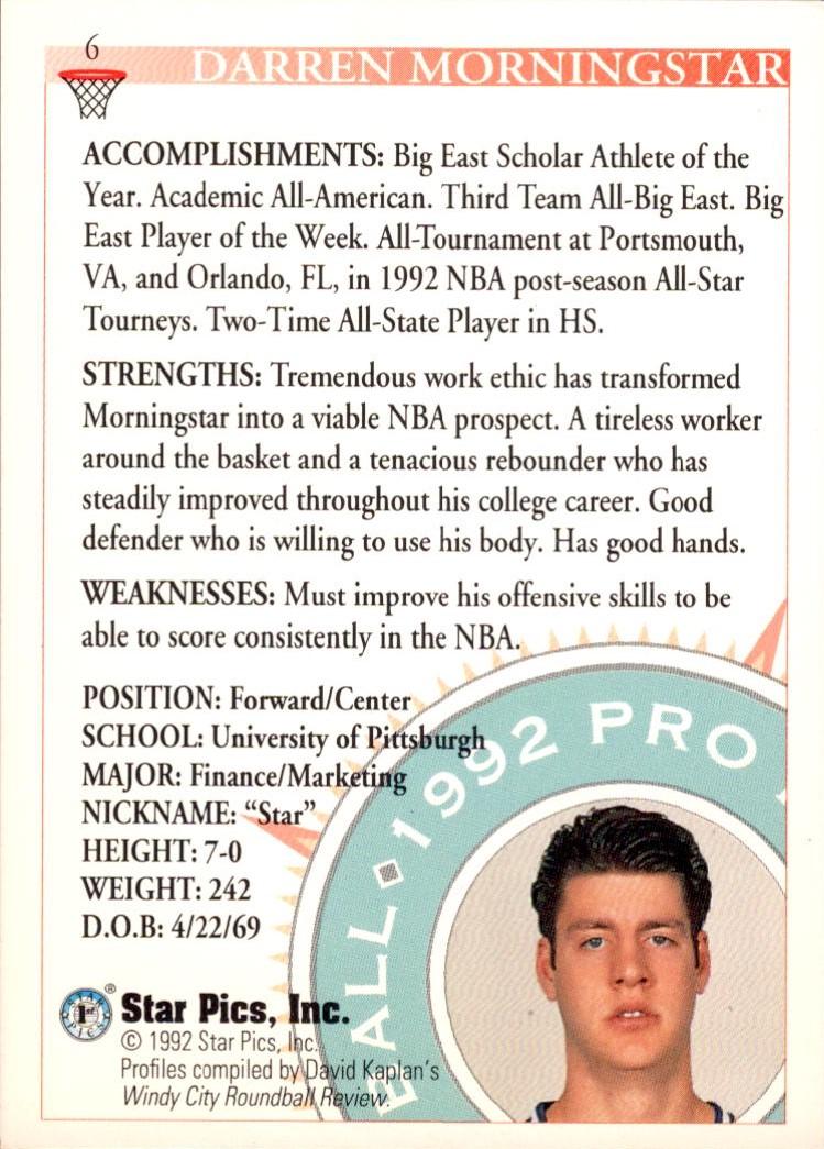 Darren Morningstar #6 Prices | 1992 Star Pics | Basketball Cards