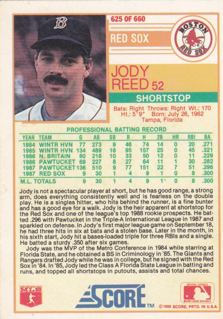 Jody Reed #625 Prices | 1988 Score | Baseball Cards