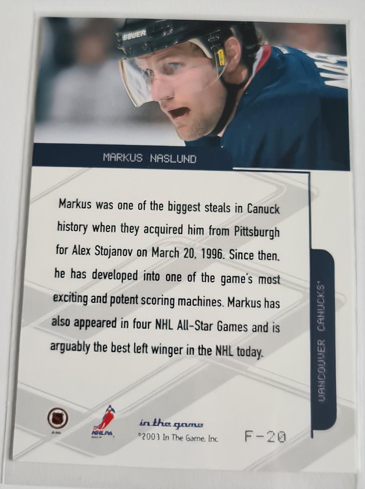 Markus Naslund [Foil] #F-20 Prices | 2003 ITG Toronto Star | Hockey Cards