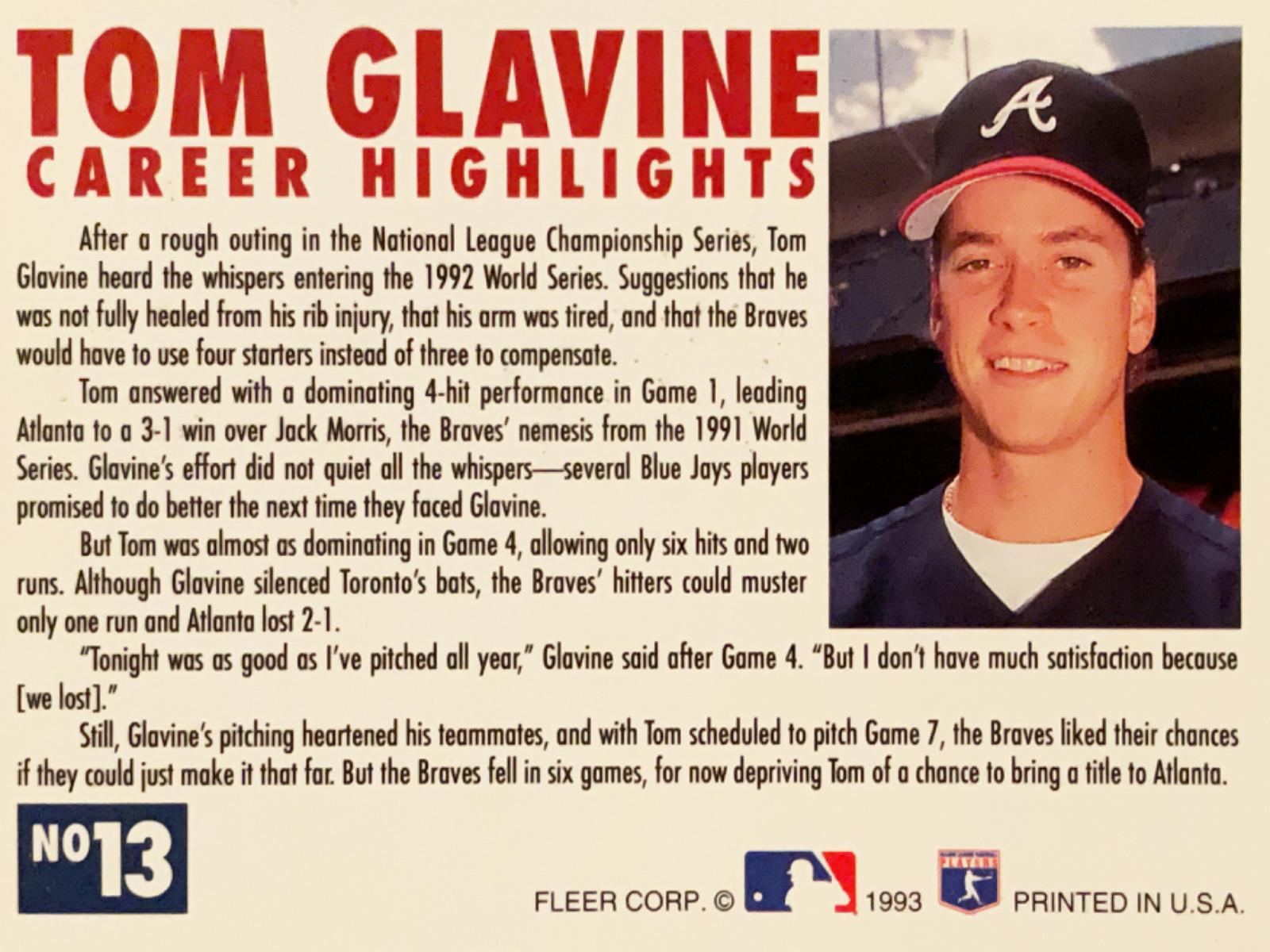 Tom Glavine #13 Prices | 1993 Fleer Glavine Career Highlights ...