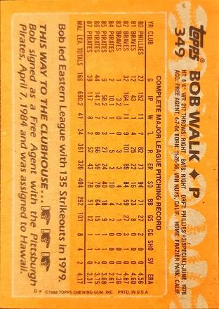 Bob Walk #349 Prices | 1988 Topps | Baseball Cards