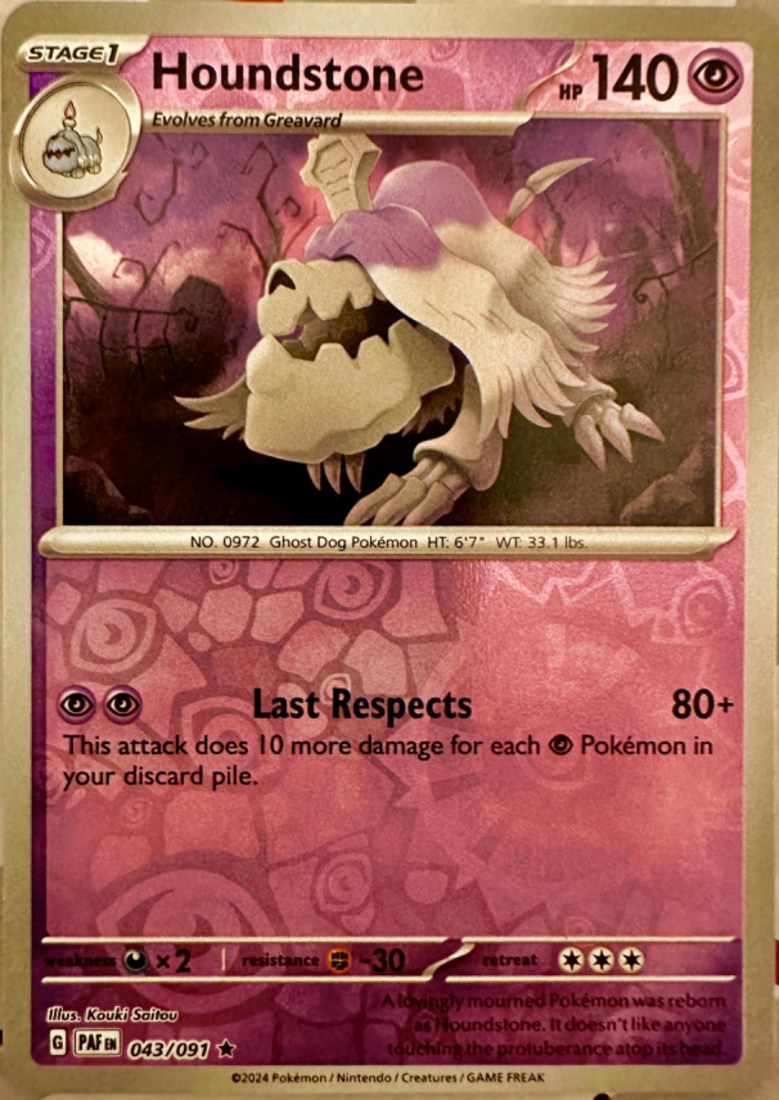 Houndstone [Reverse Holo] #43 Prices | Pokemon Paldean Fates | Pokemon ...