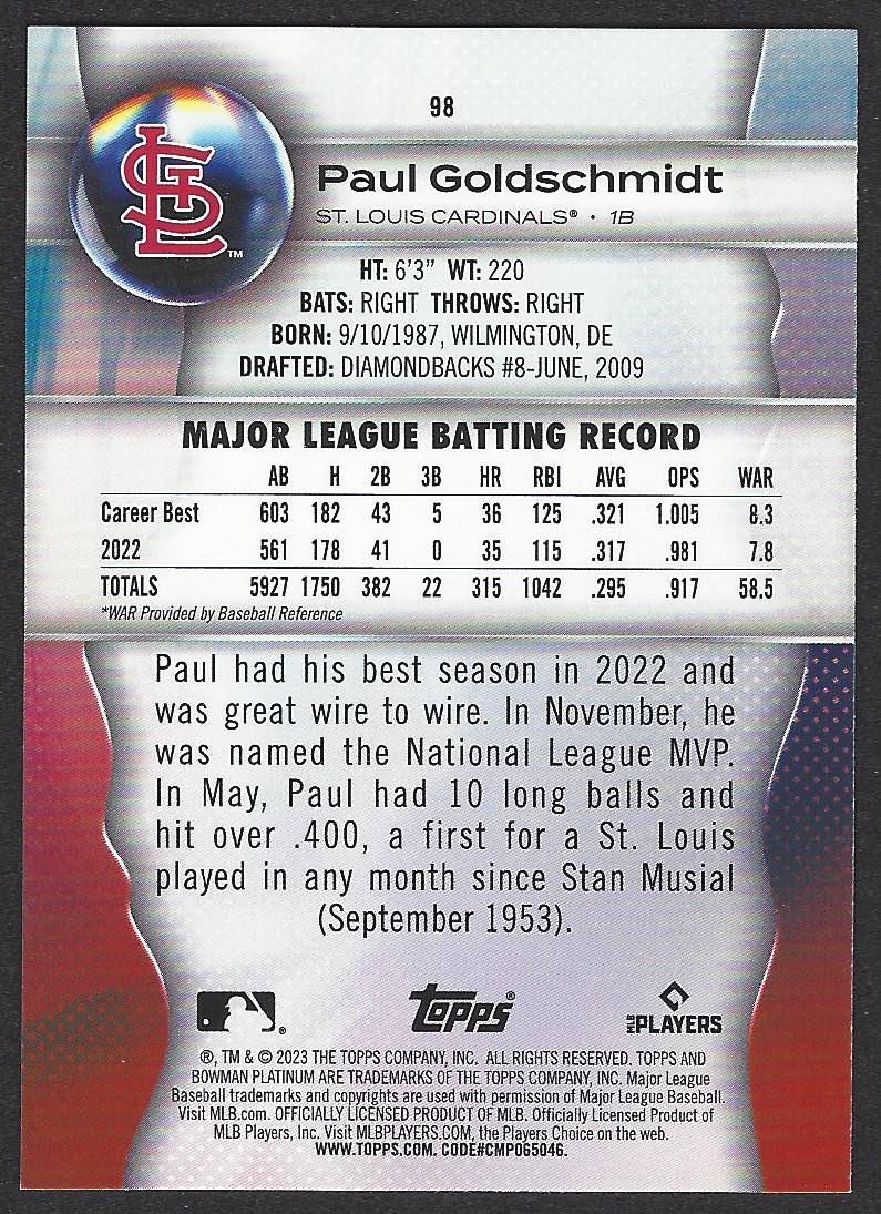 Paul Goldschmidt #98 Prices | 2023 Bowman Platinum | Baseball Cards
