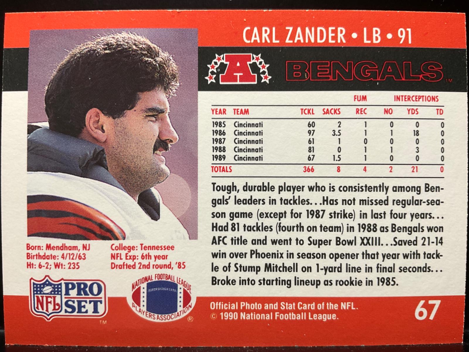 Carl Zander #67 Prices | 1990 Pro Set | Football Cards