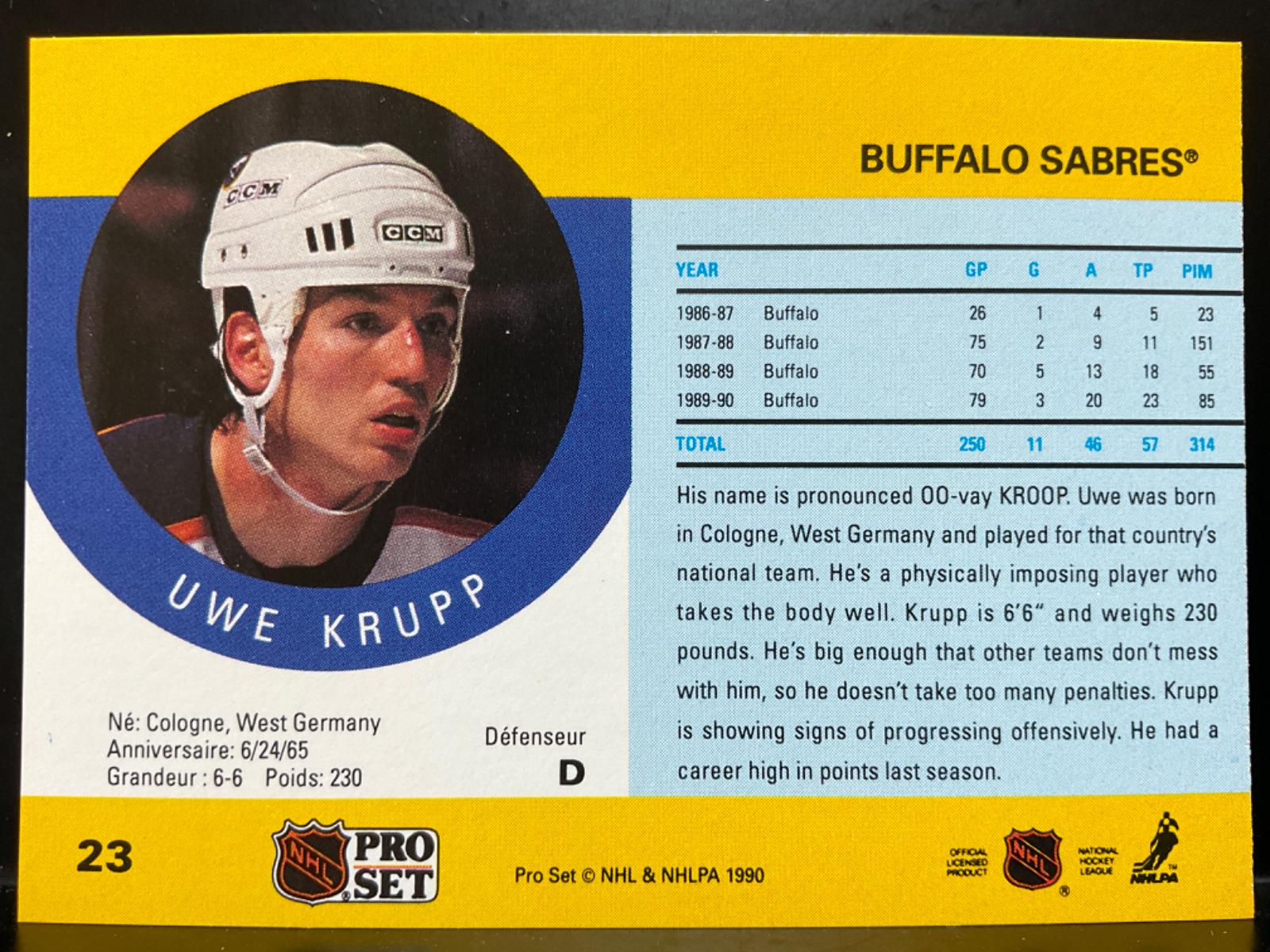 Uwe Krupp #23 Prices | 1990 Pro Set | Hockey Cards
