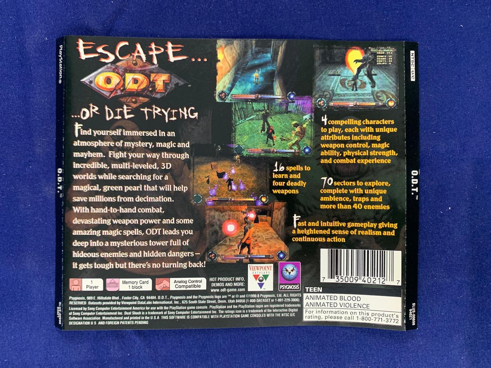 ODT Escape or Die Trying | Box only | Playstation