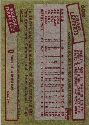 Craig Lefferts #608 Prices | 1985 Topps | Baseball Cards