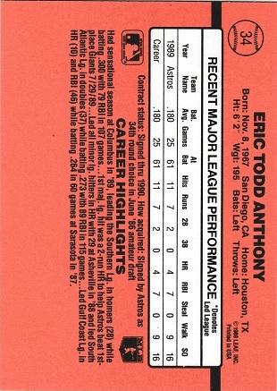 Eric Anthony #34 Prices [Rookie] | 1990 Donruss | Baseball Cards