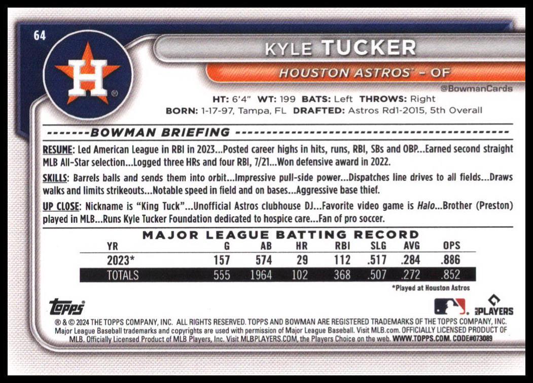 Kyle Tucker #64 Prices | 2024 Bowman | Baseball Cards