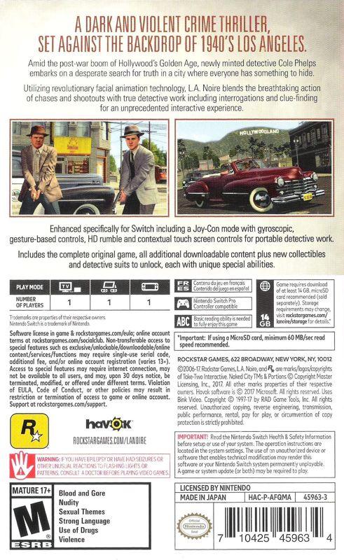 L.A. Noire Precios Nintendo Switch | Compara precios sueltos, CIB y nuevos