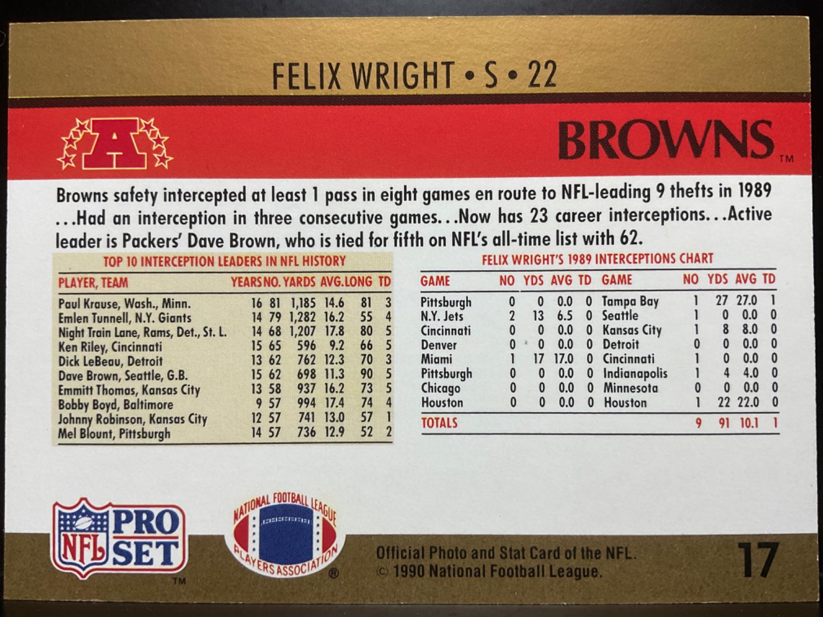 Felix Wright #17 Prices | 1990 Pro Set | Football Cards
