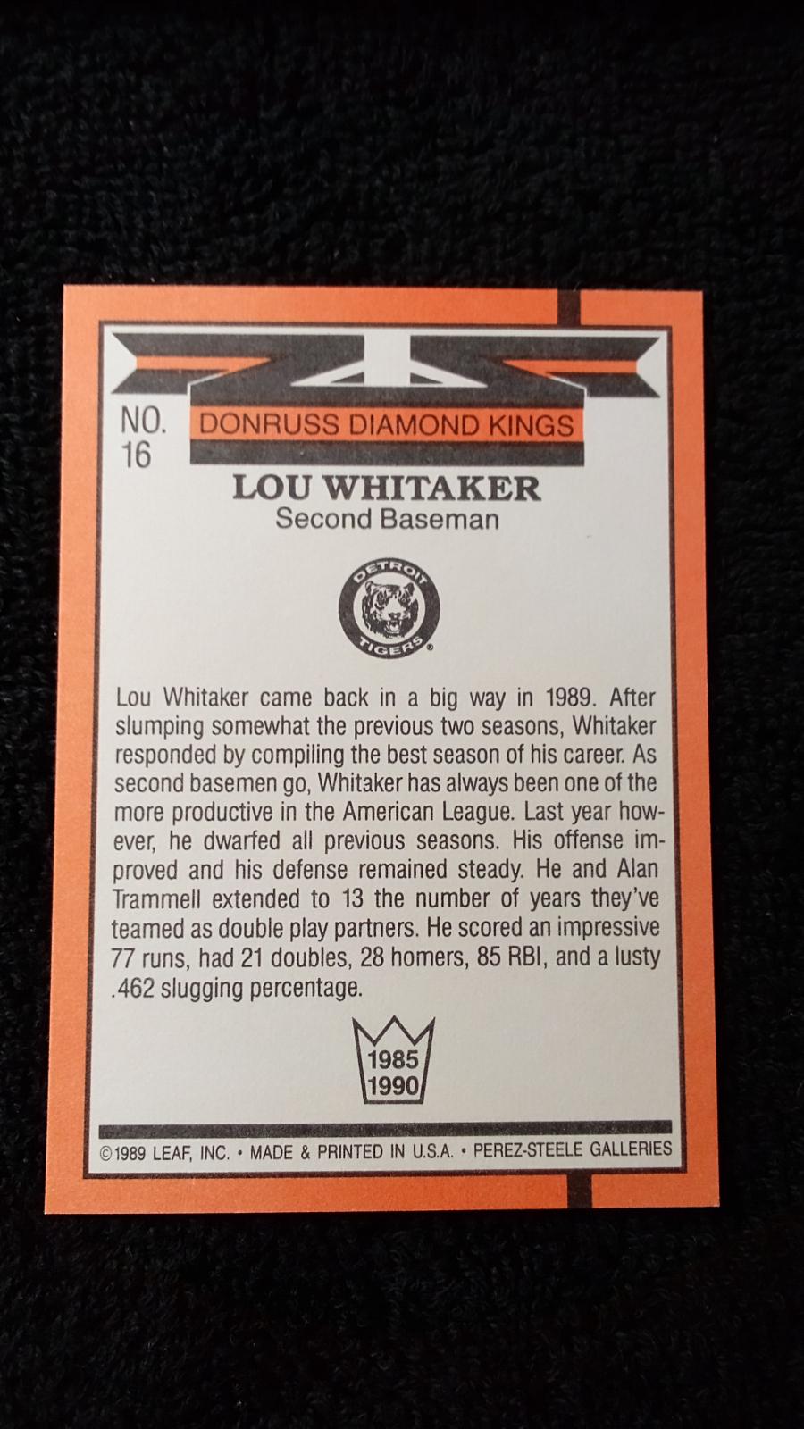 Lou Whitaker | Ungraded | 1990 Donruss Aqueous Test