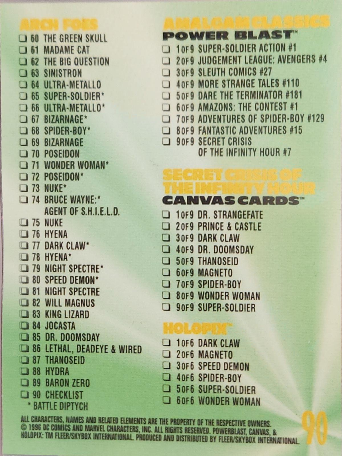 Checklist Prices | Marvel 1996 Fleer Amalgam | Marvel Cards