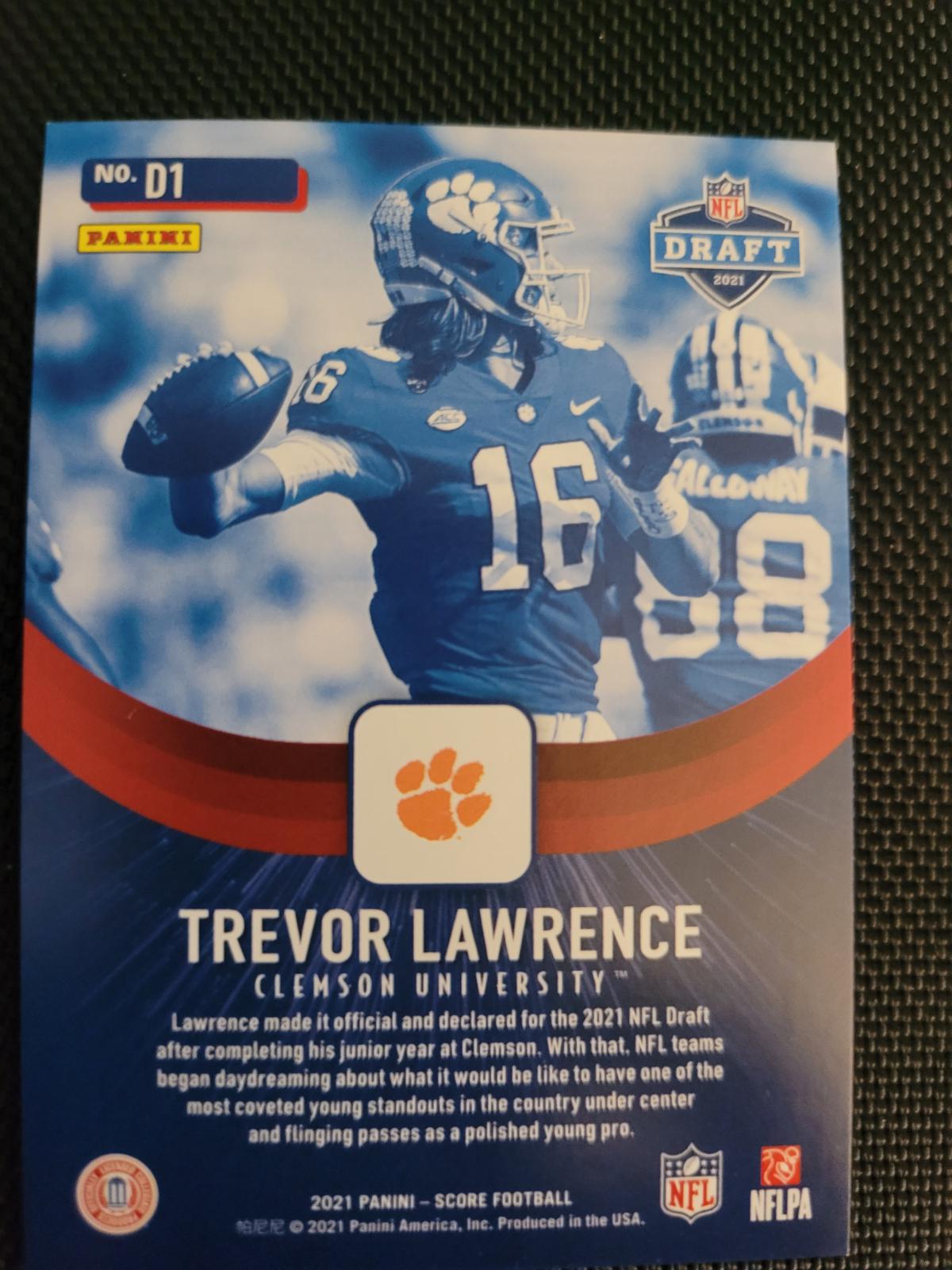 Trevor Lawrence #D1 Prices [Rookie] | 2021 Panini Score NFL Draft ...