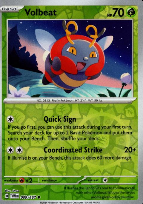 Volbeat [Reverse Holo] #9 Prices | Pokemon Twilight Masquerade ...