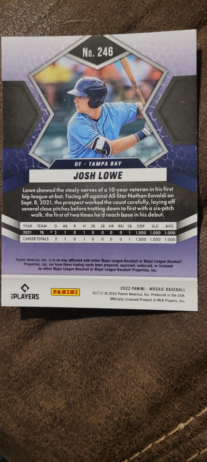 Josh Lowe #246 Prices [Rookie] | 2022 Panini Mosaic | Baseball Cards