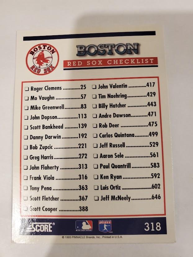 Boston Red Sox Checklist #318 Prices | 1994 Score | Baseball Cards
