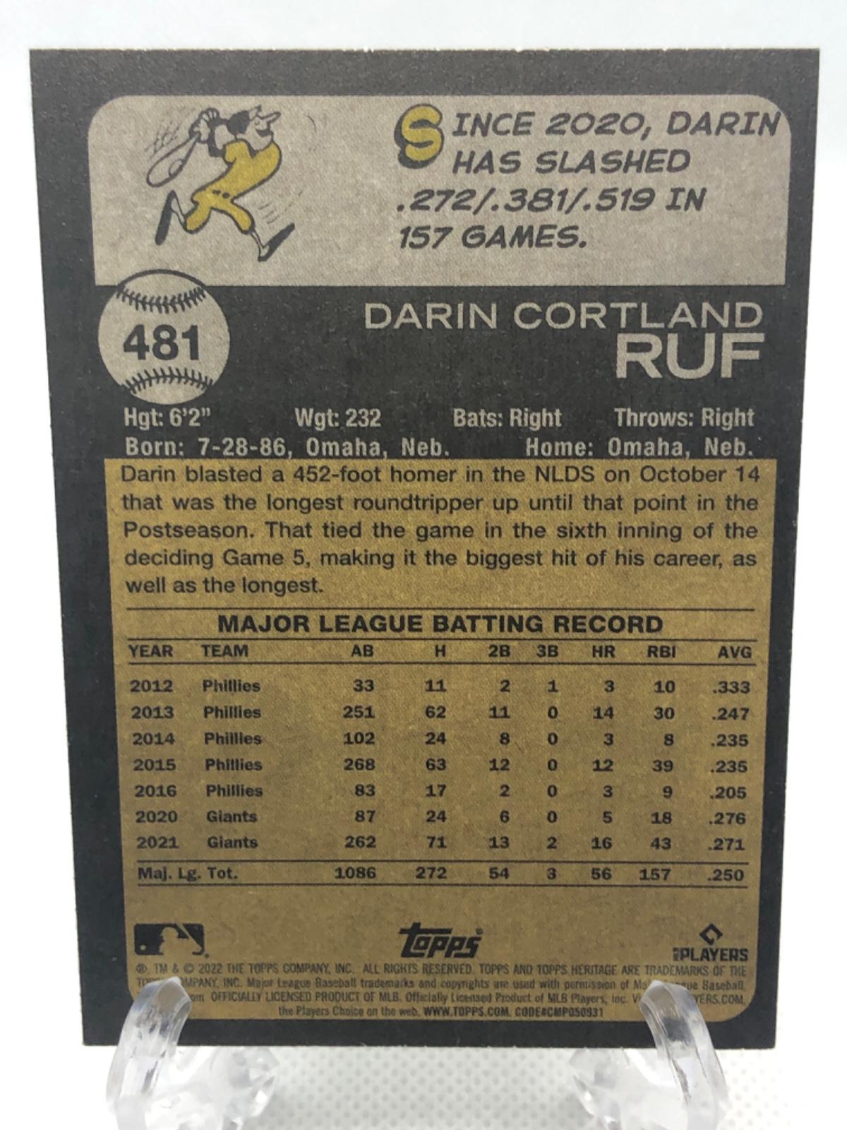 Darin Ruf #481 Prices | 2022 Topps Heritage | Baseball Cards