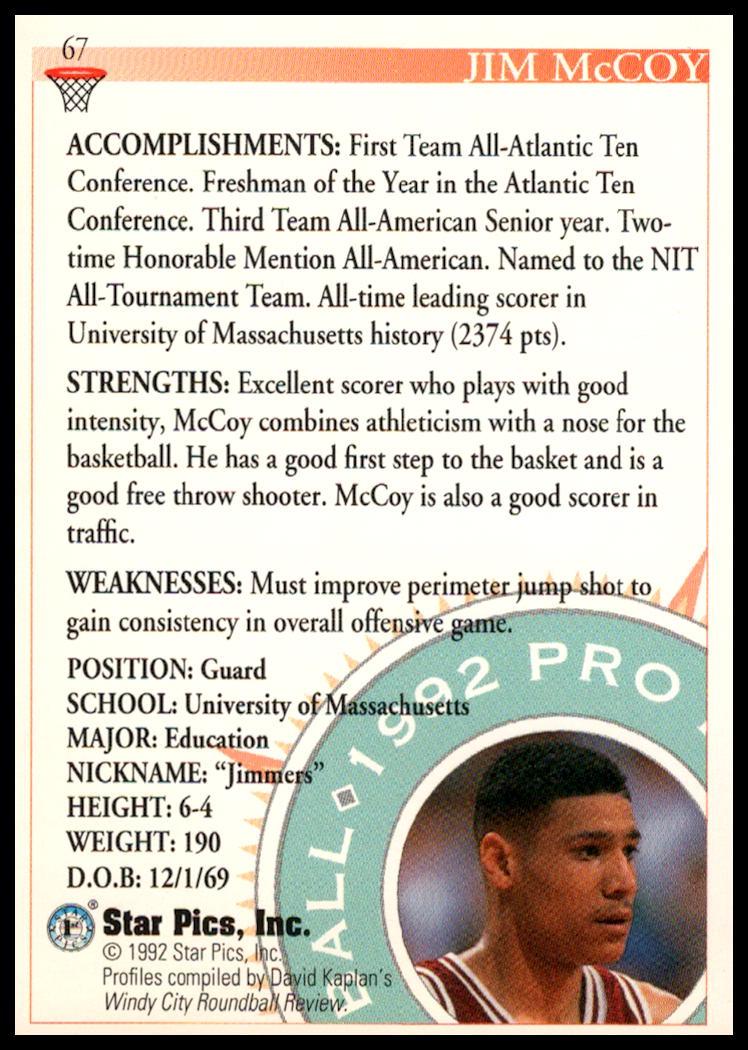 James McCoy #67 Prices | 1992 Star Pics | Basketball Cards