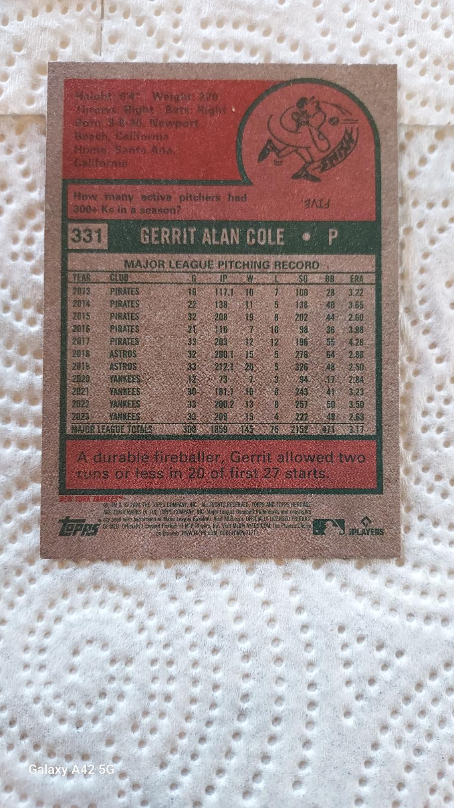 Gerrit Cole #331 Prices | 2024 Topps Heritage | Baseball Cards