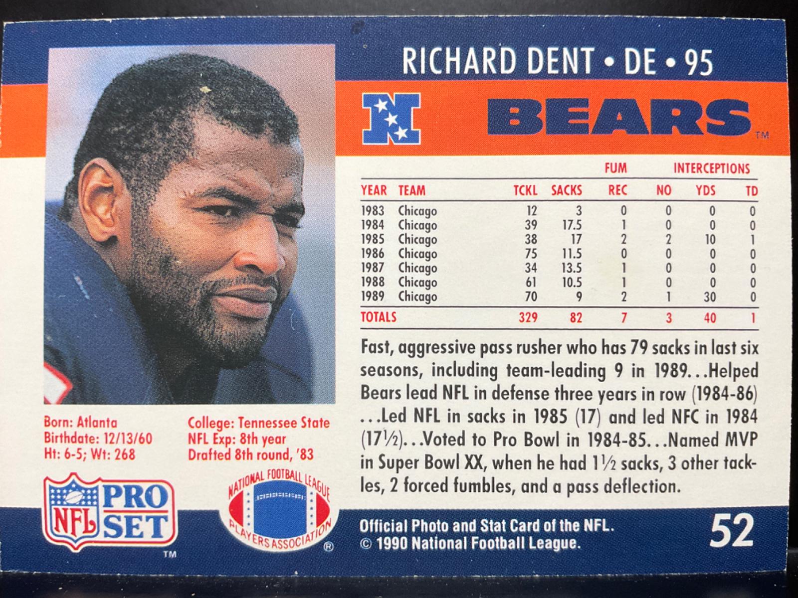 Richard Dent #52 Prices | 1990 Pro Set | Football Cards