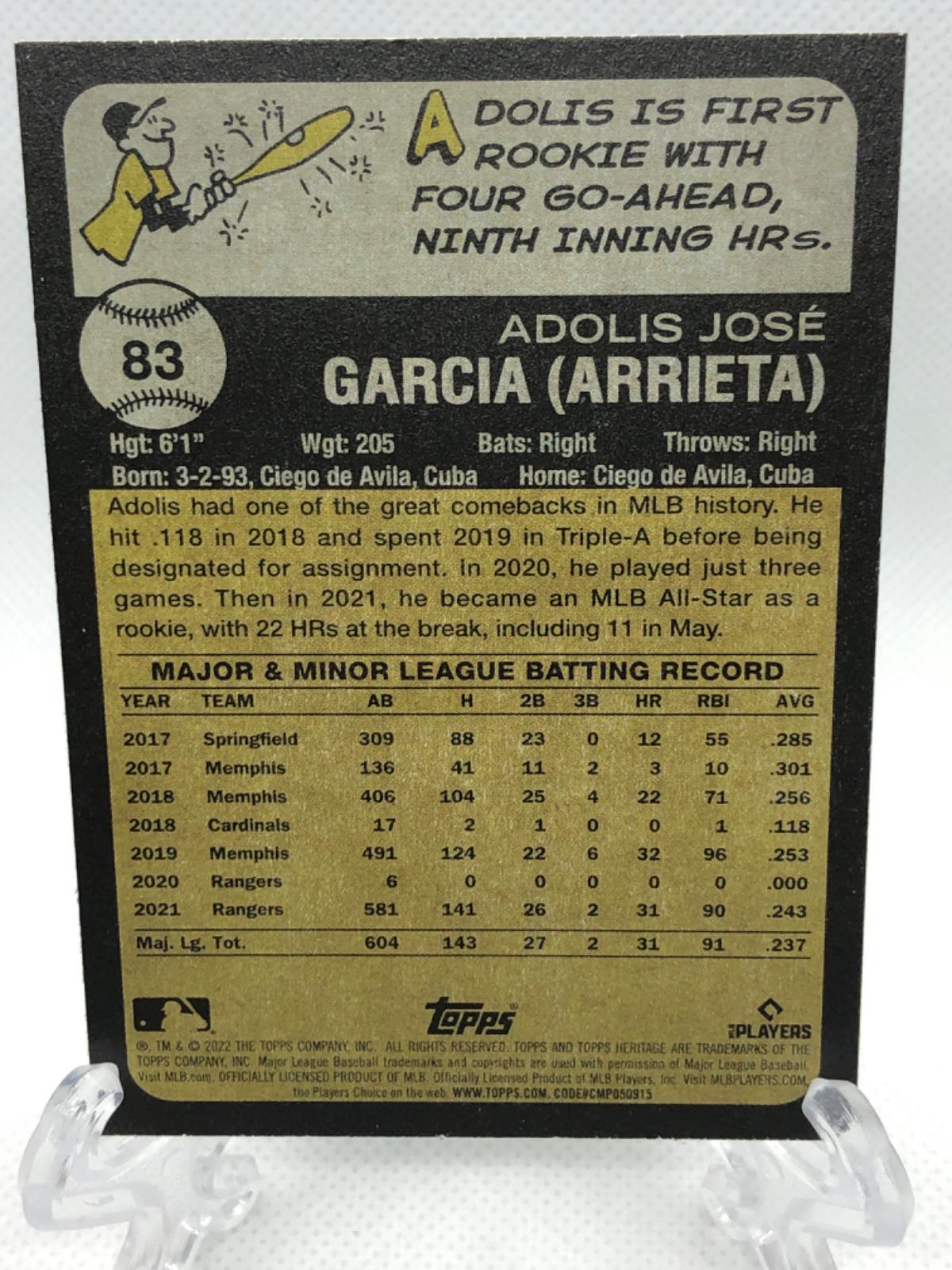 Adolis Garcia #83 Prices [Rookie] | 2022 Topps Heritage | Baseball Cards