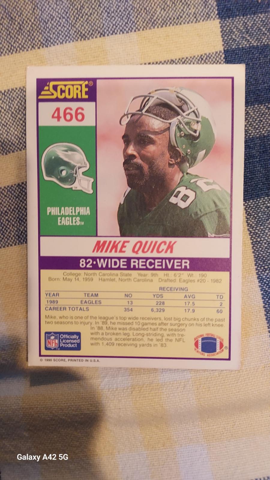 Mike Quick #466 Prices | 1990 Panini Score | Football Cards