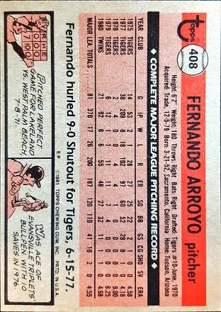 Fernando Arroyo #408 Prices | 1981 Topps | Baseball Cards