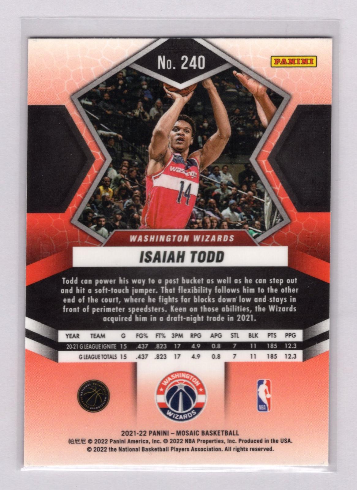 Isaiah Todd #240 Prices | 2021 Panini Mosaic | Basketball Cards