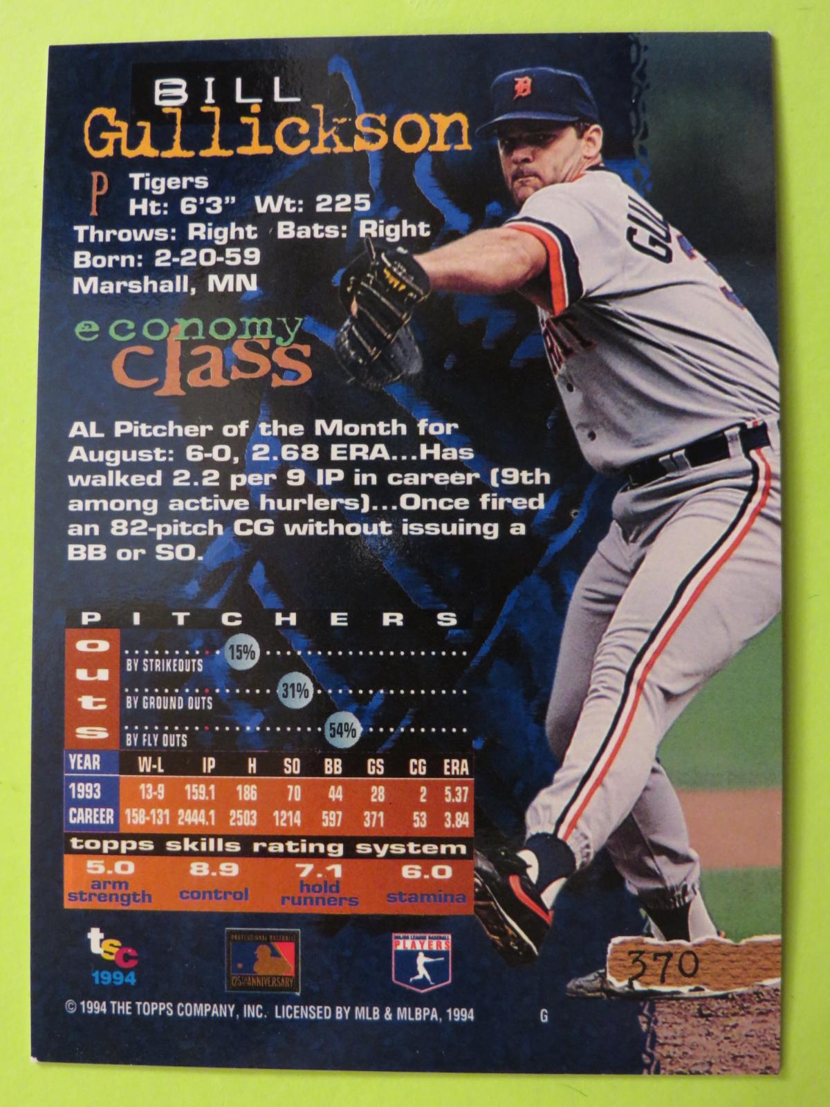 Bill Gullickson #370 Prices | 1994 Stadium Club | Baseball Cards