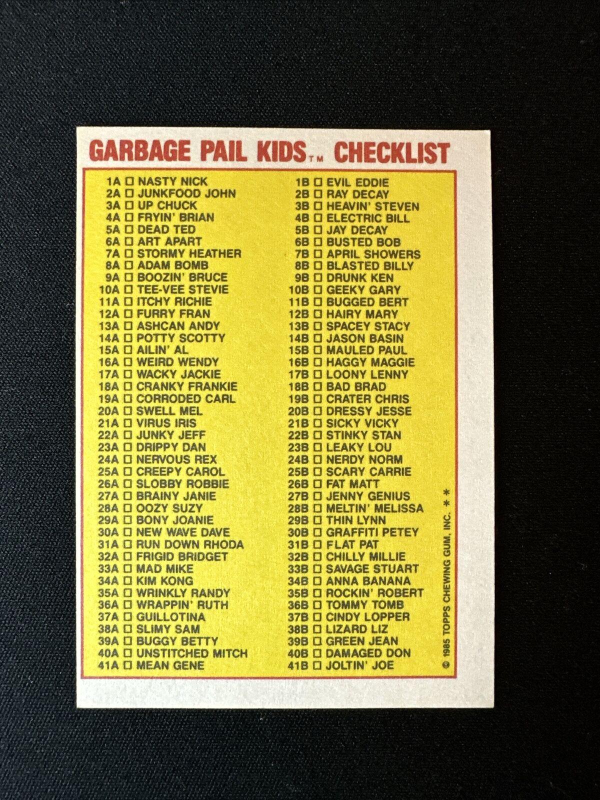 Blasted BILLY [Checklist] #8B Prices | 1985 Garbage Pail Kids | GPK Cards