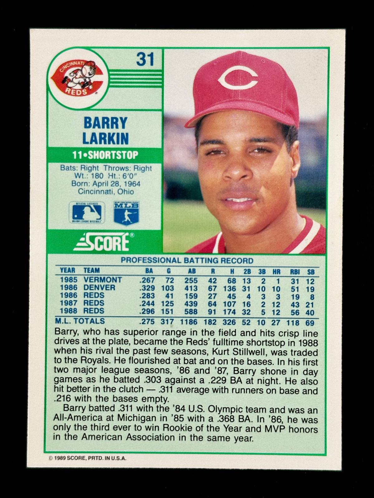 Barry Larkin #31 Prices | 1989 Score | Baseball Cards