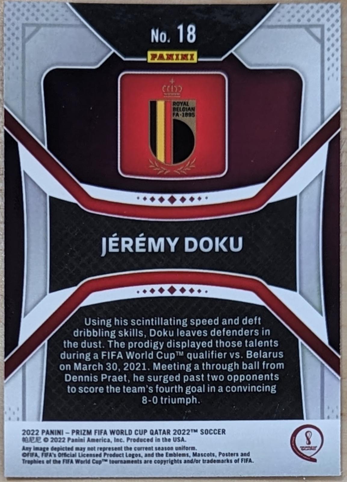Jeremy Doku #18 Prices | 2022 Panini Prizm World Cup | Soccer Cards